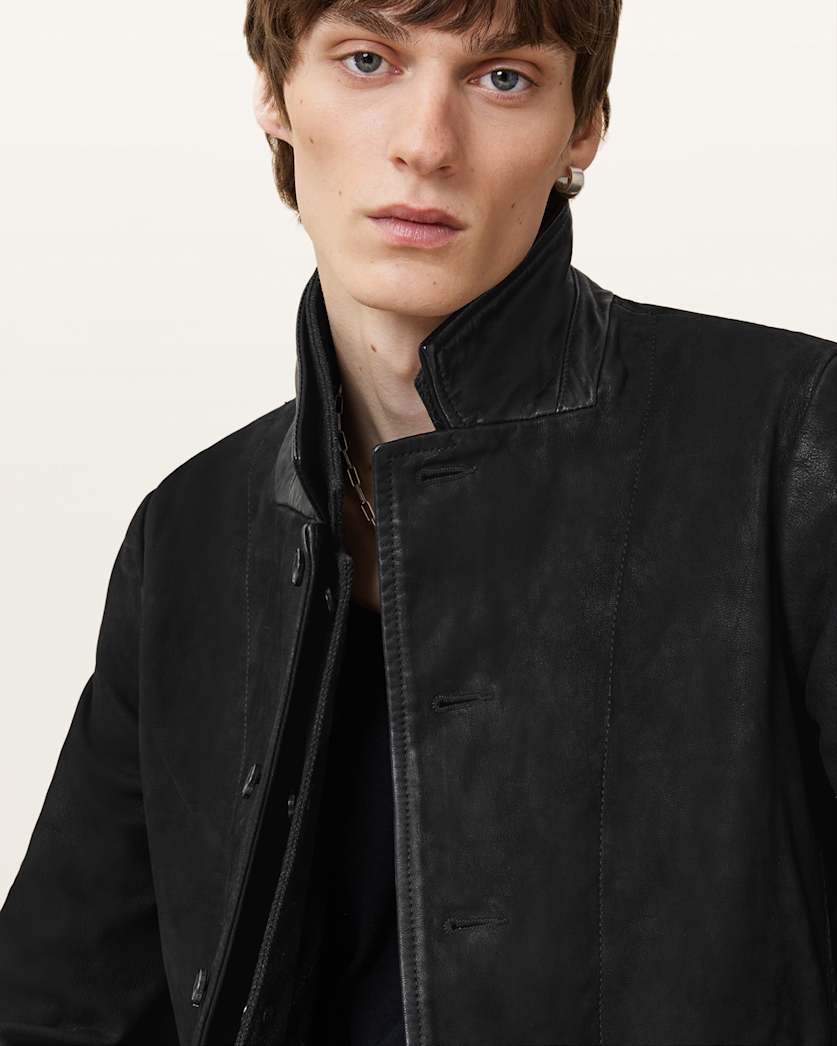 Survey Double Layered Leather Blazer Black | ALLSAINTS Canada